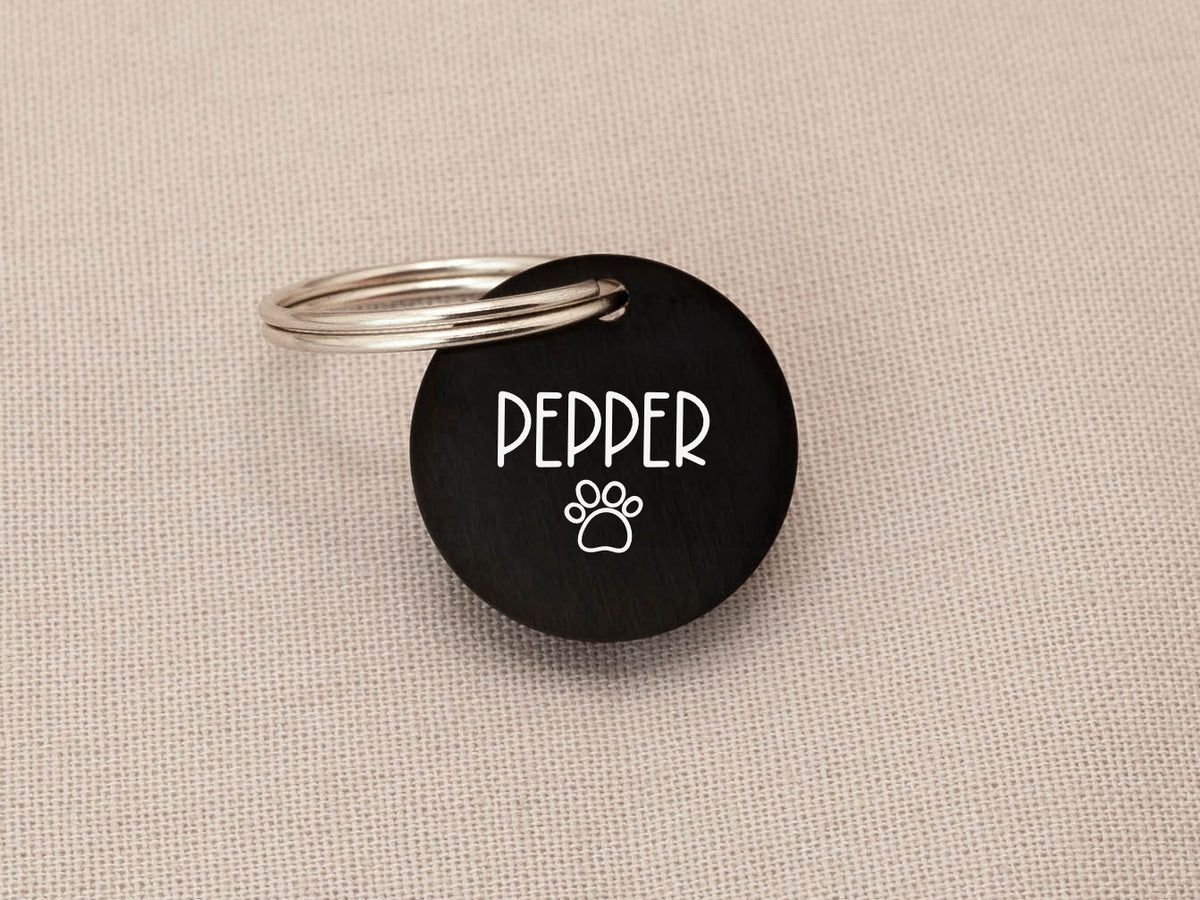 Personalised Heavy Duty Black Stainless Steel Classic Paw Pet ID Tag. 4 ...