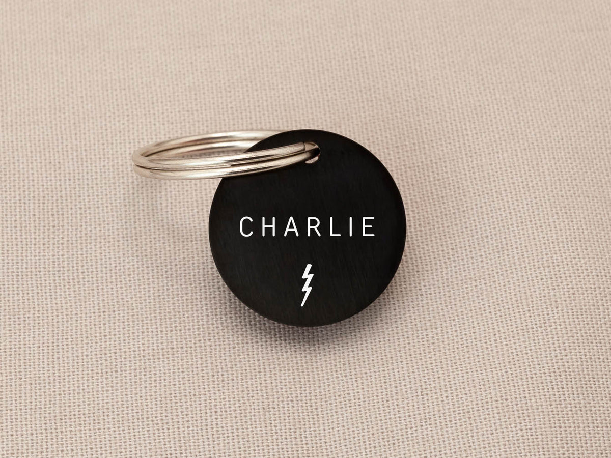 Personalised Heavy Duty Black Stainless Steel Lightning Bolt Pet ID Tag ...