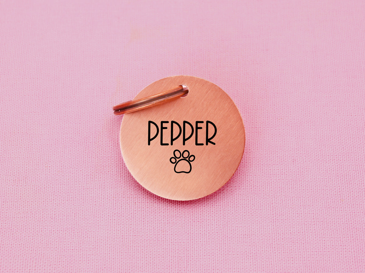 Personalised Heavy Duty Copper Classic Paw Pet ID Tag. 4 Sizes for Cats ...